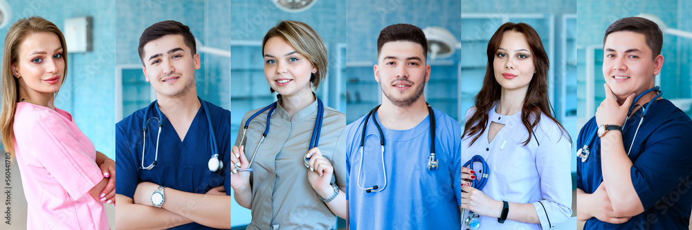Collection of professional doctors portraits with smiling successful ...