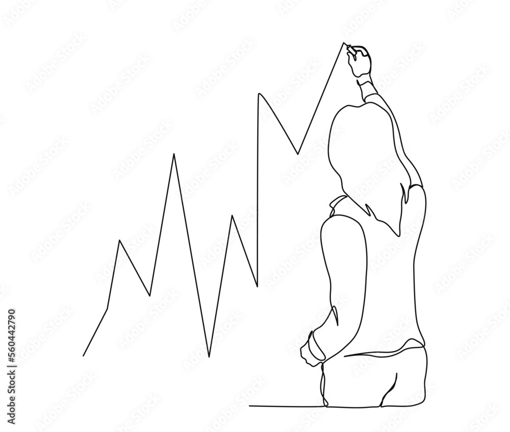 Continuous one line drawing of business woman drawing chart graph ...