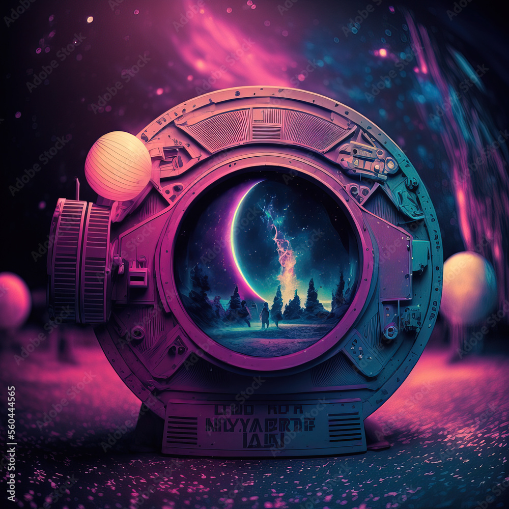 Teleportation Room with time Machine, futuristic landscape. Generative ...