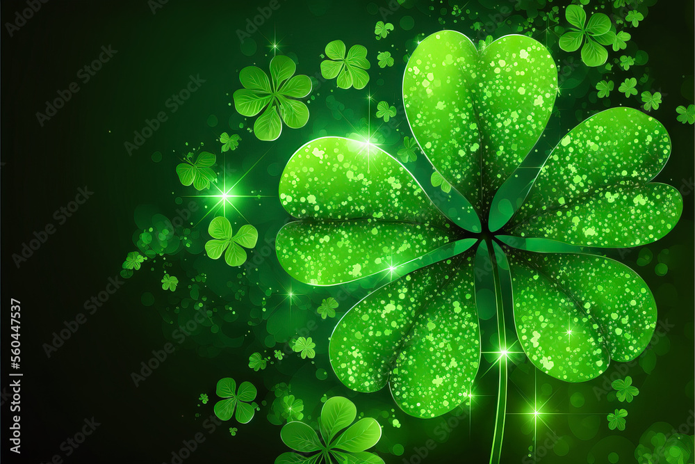 Beautiful St. Patrick's day 2023 green shamrock clover on sparkly green ...