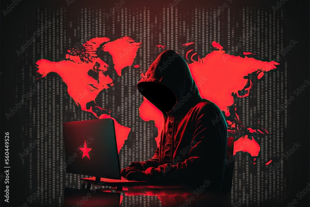 hacker on computer with background world map AI Stock Illustration ...