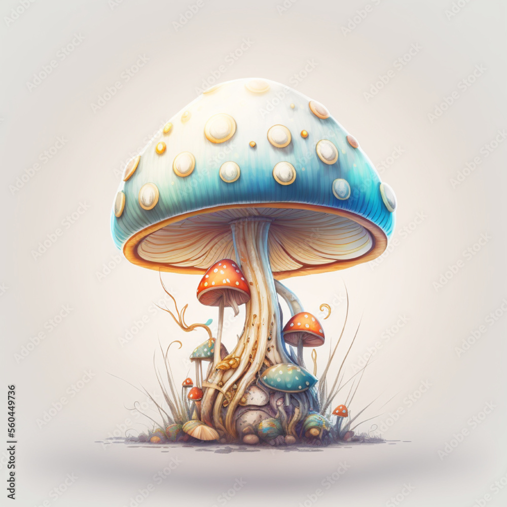 magic mushroom color line drawing, illustration, white background ...