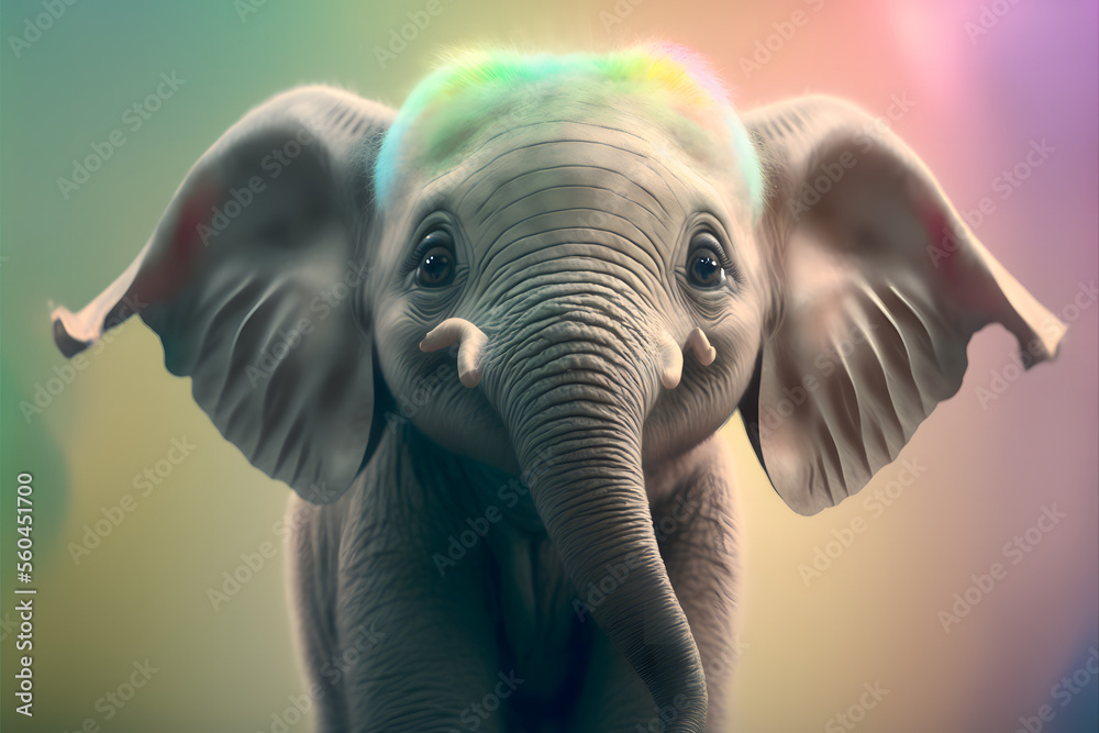 cute sweet rainbow baby Elephant, smiling, kids pastel color background ...