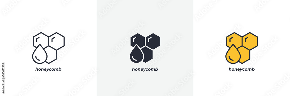 honeycomb icon. Line, solid and filled outline colorful version ...