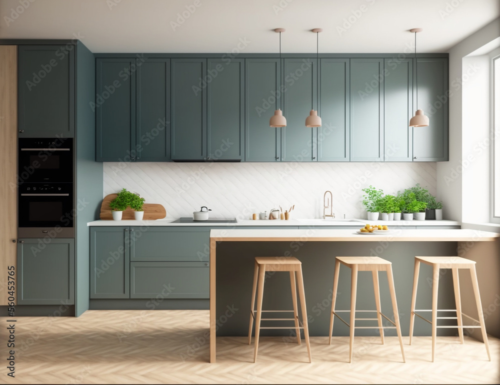 Luxury stylish modern large kitchen interior with furniture and kitchen ...