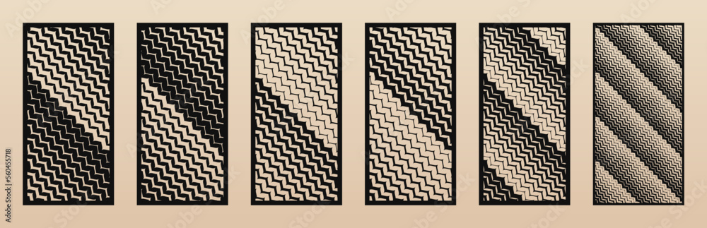 Laser cut panels collection. Trendy abstract patterns set with diagonal ...