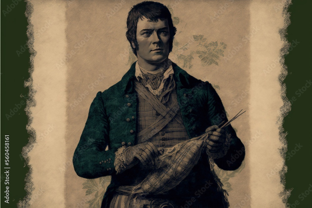 drawing of Robert Burns holding a quill and parch ,ai, Generative AI ...