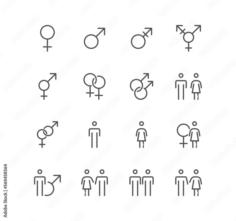 Set of gender related icons, public restroom sign, different gender ...