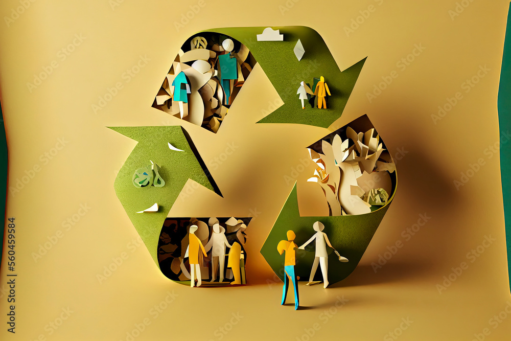 Recycle Symbol, many people doing activities, enjoy their life in a ...