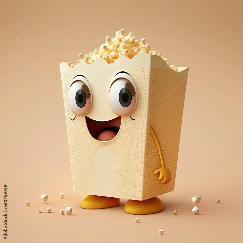 Happy Popcorn Character (Generative AI) Stock Illustration | Adobe Stock