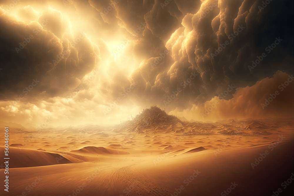 Imagined desert scenery complete with a raging sandstorm and towering ...