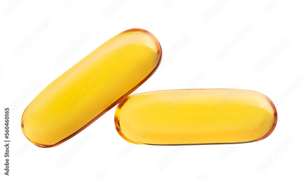 Fish oil softgel capsules isolated on white or transparent background ...