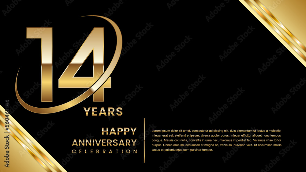 14th Anniversary Celebration. Template design with gold color for ...