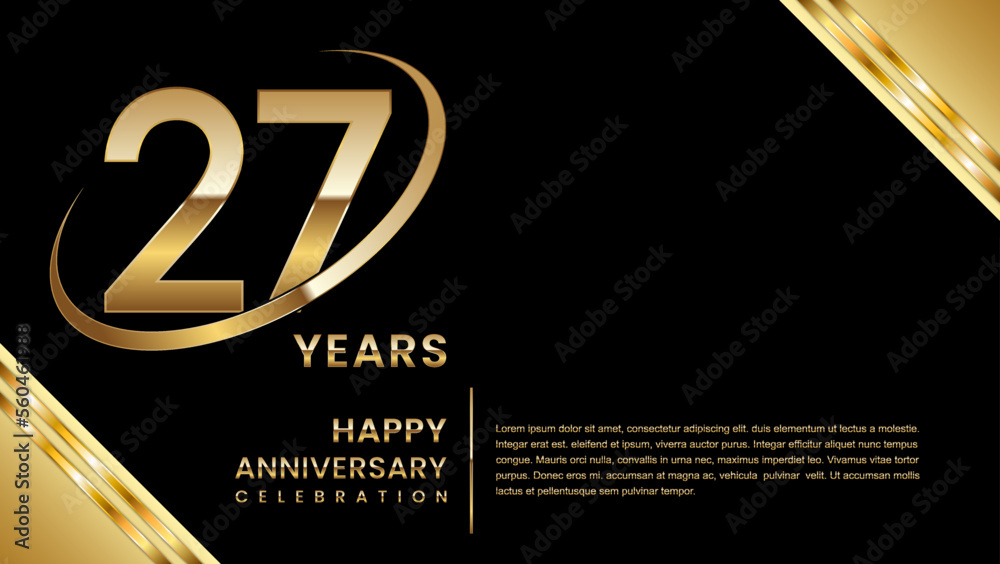 27th Anniversary Celebration. Template design with gold color for ...