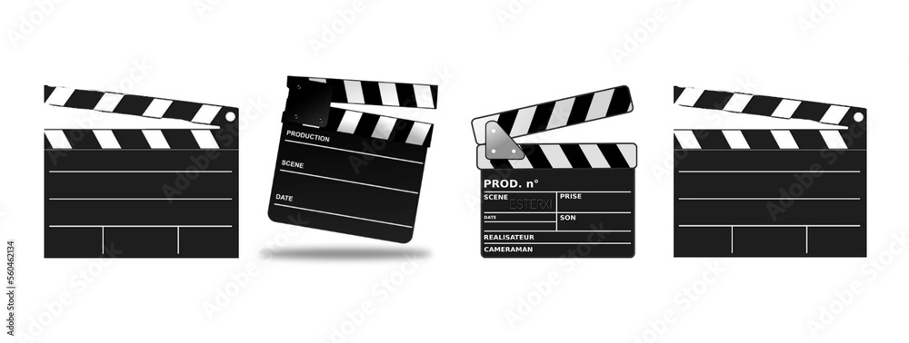 Realistic Clapper board icon set. Open and closed movie clapper. Vector ...