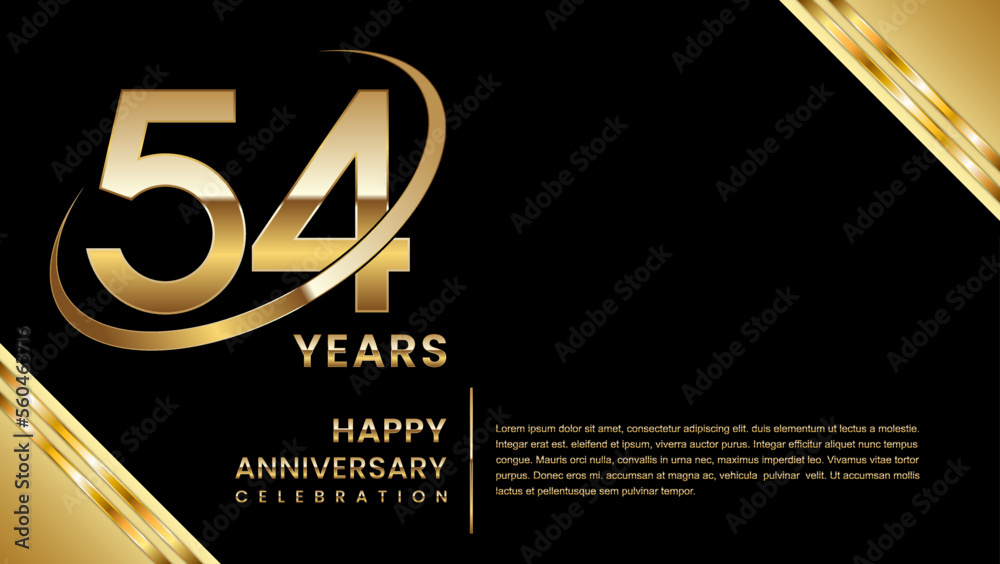 54th Anniversary Celebration. Template design with gold color for ...
