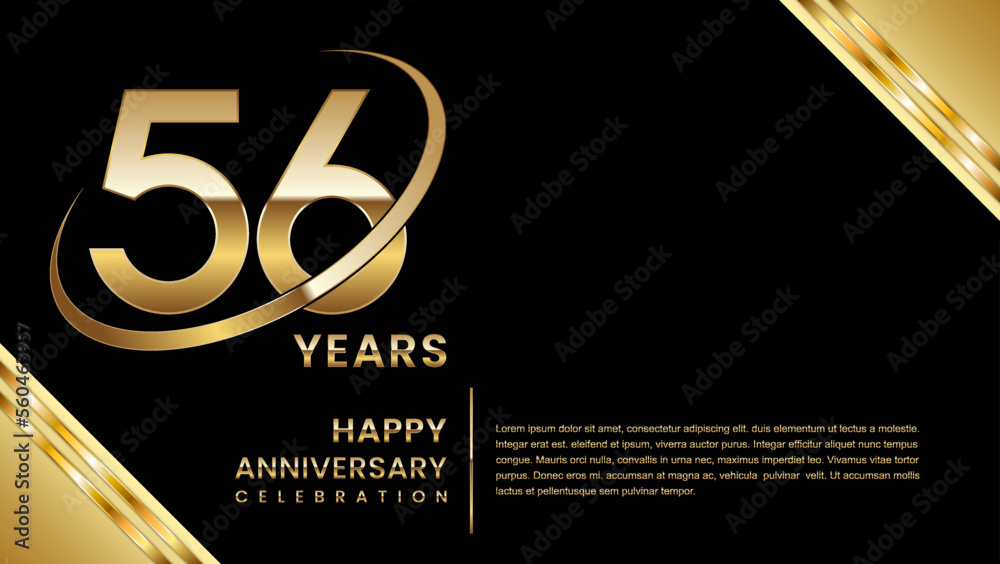 56th Anniversary Celebration. Template design with gold color for ...