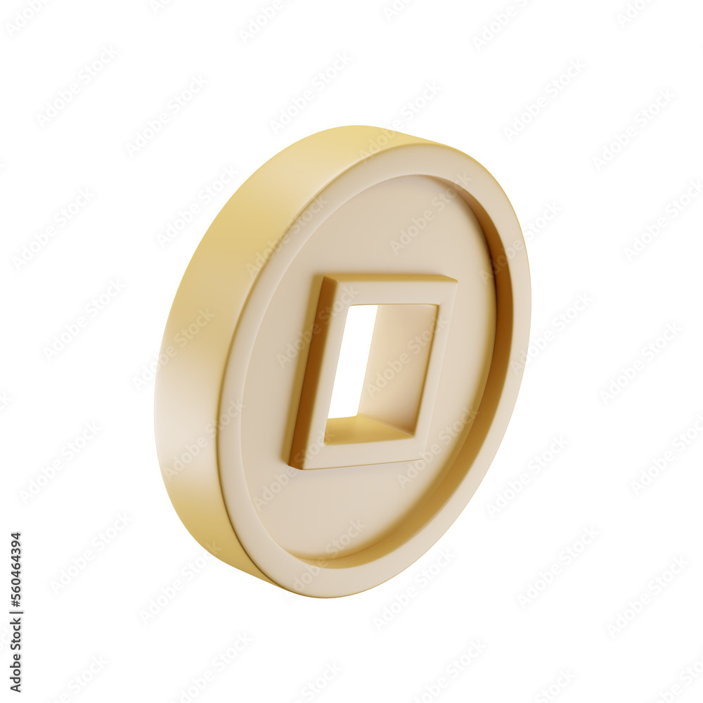 Chinese matt gold coins isolated on white background. golden money coin ...