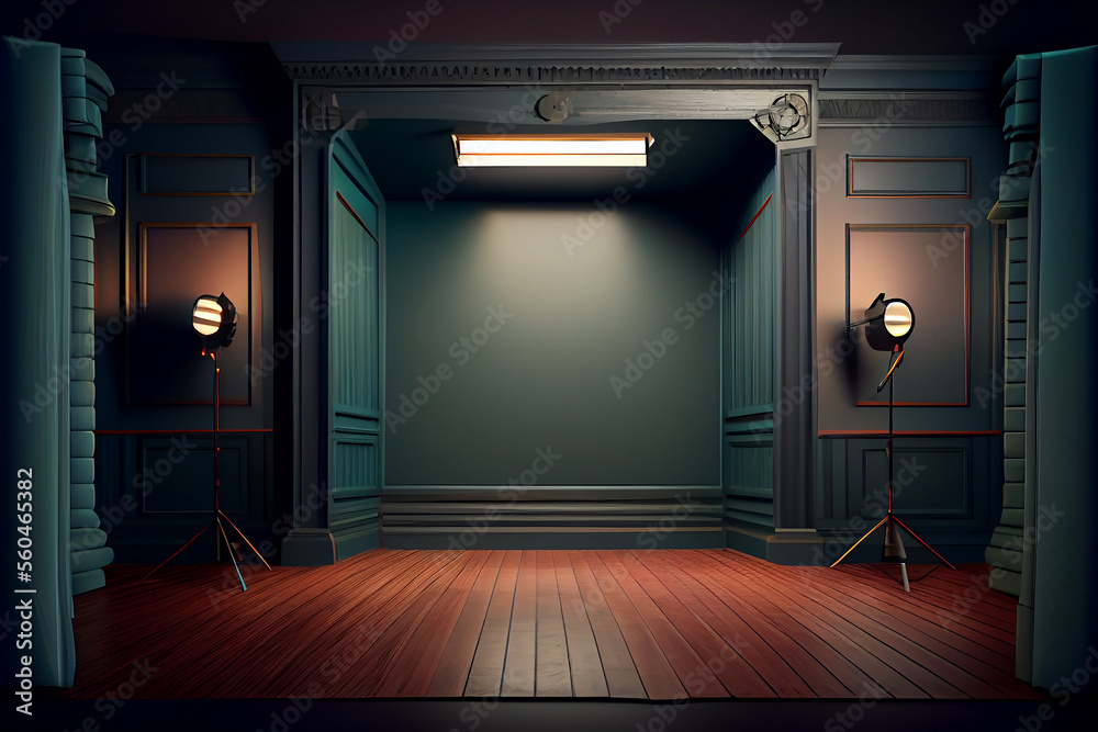 Green studio room background with spotlight on. Illustrator Generative ...