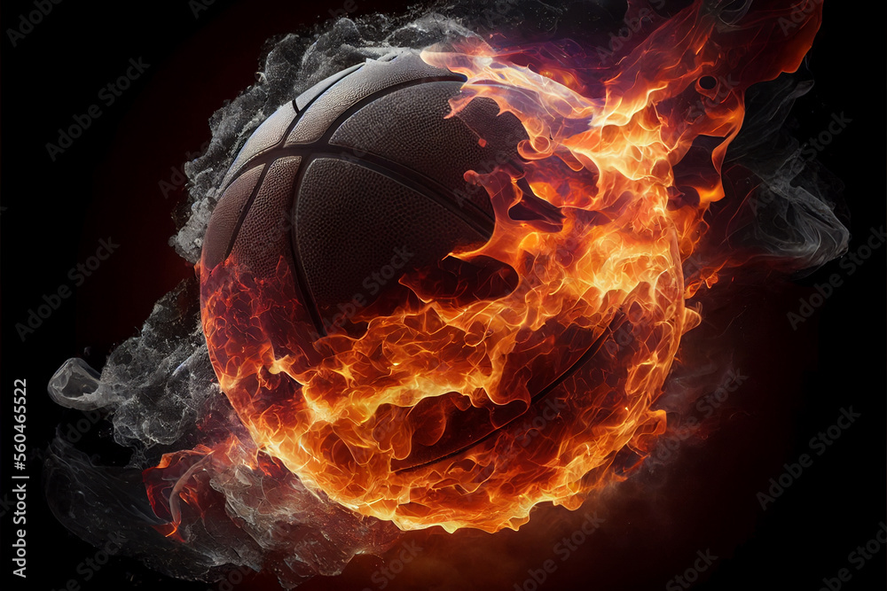 Basketball with fire surrounding it. Generative AI illustration Stock ...