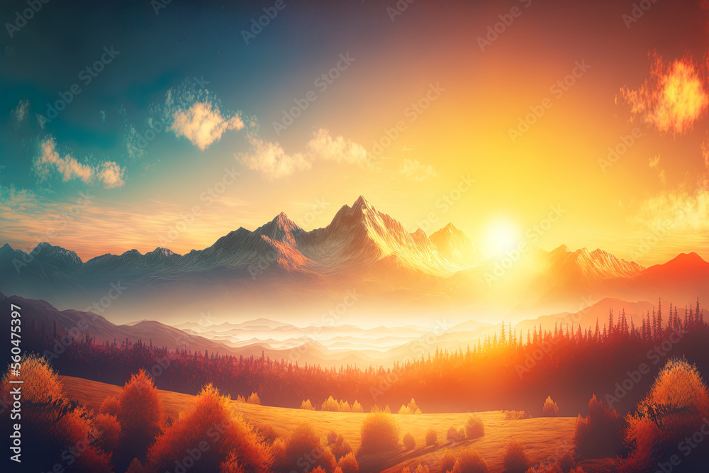 World environment day concept autumn morning background with sun light ...