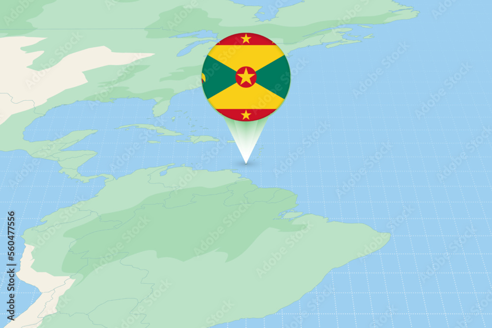 Map illustration of Grenada with the flag. Cartographic illustration of ...