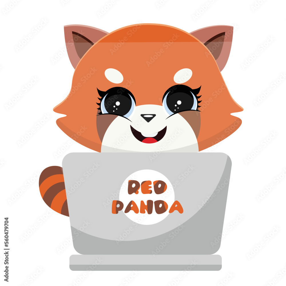 Cute Red Panda Working On Laptop Cartoon Vector Icon Illustration ...