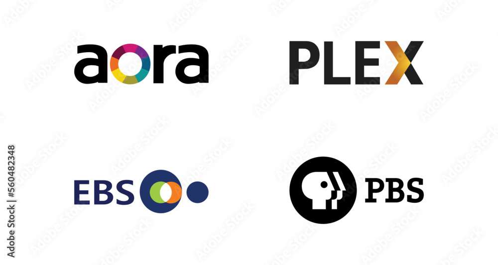 Collection of popular media logo. Public Broadcasting Service, Plex ...