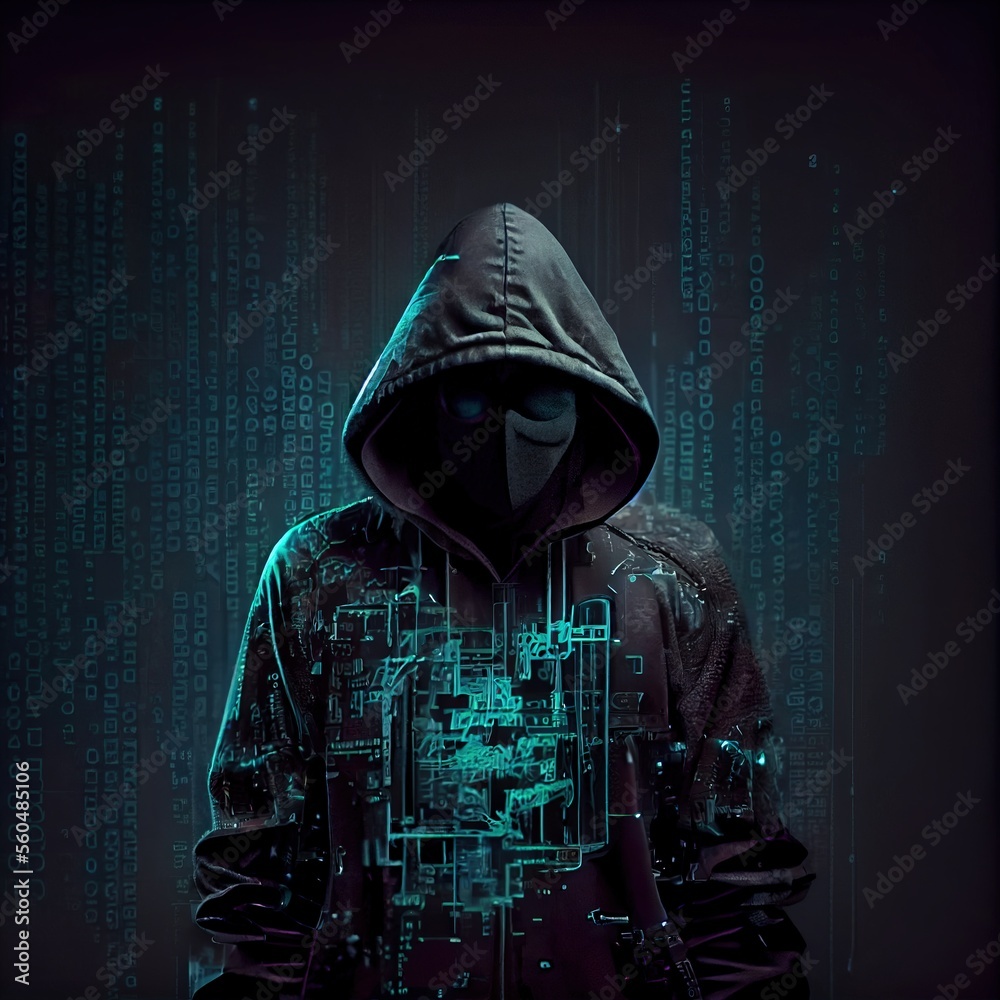 Portrait of a sci-fi cyberpunk hacker. High-tech futuristic man from ...