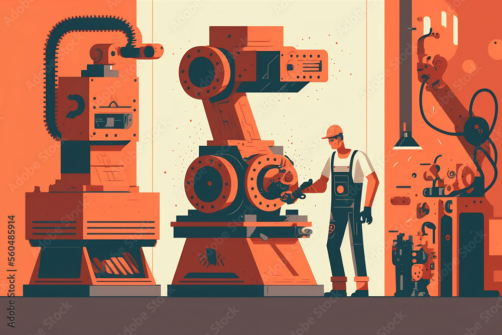 Generative AI illustration of a worker inside a factory manipulating ...