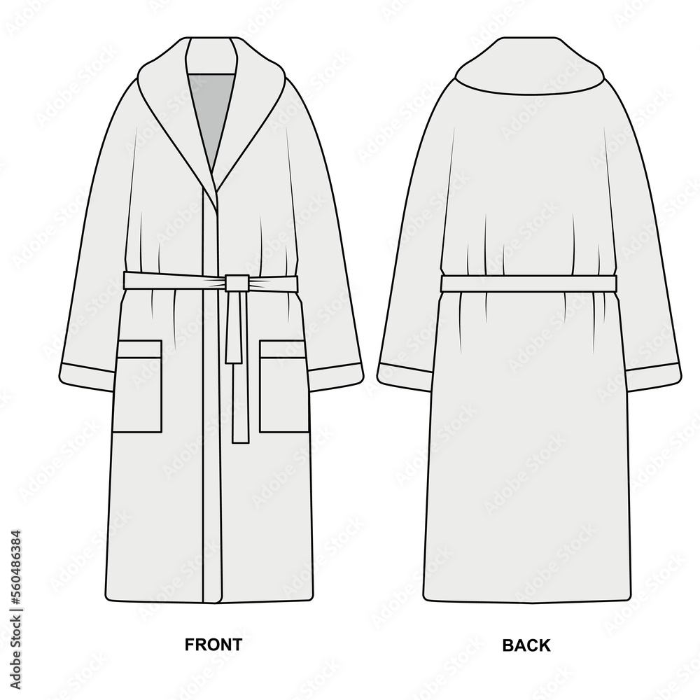 Sketch oversized bathrobe. Robe vector template. Outline technical ...
