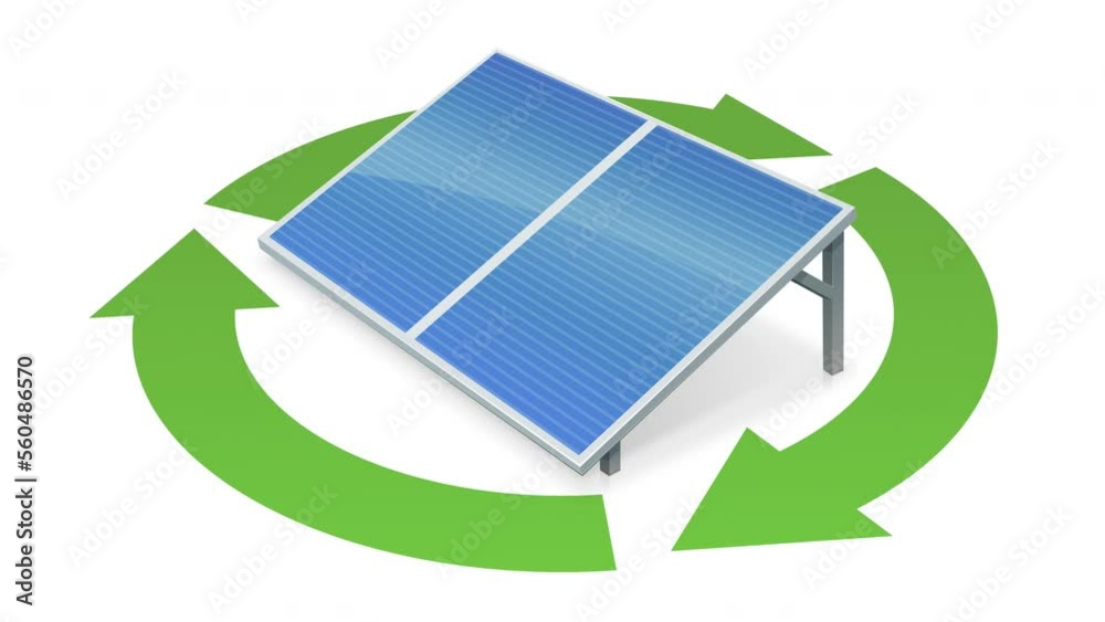 Animation loop of solar panel recycling with the circular symbol of the ...
