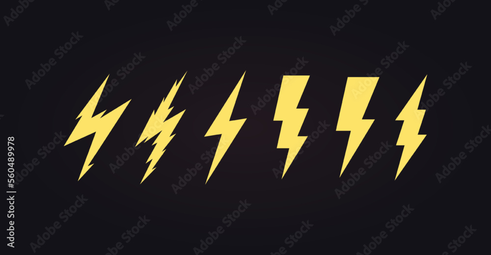 Lightning icon set. Cartoon lightening, bolt logo template, energy and ...