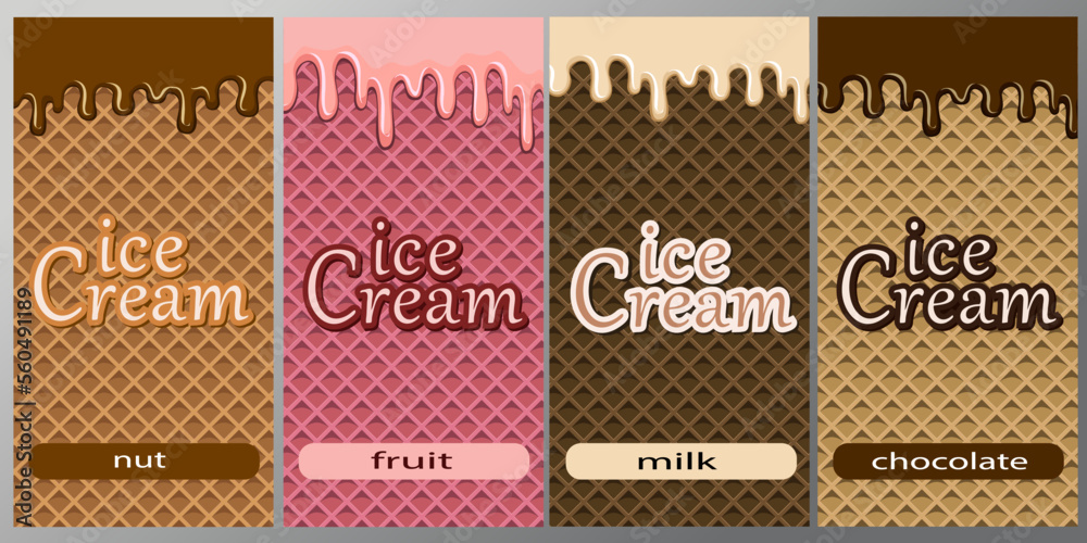 Set of waffle backgrounds for ice cream.Collection of colorful waffle ...