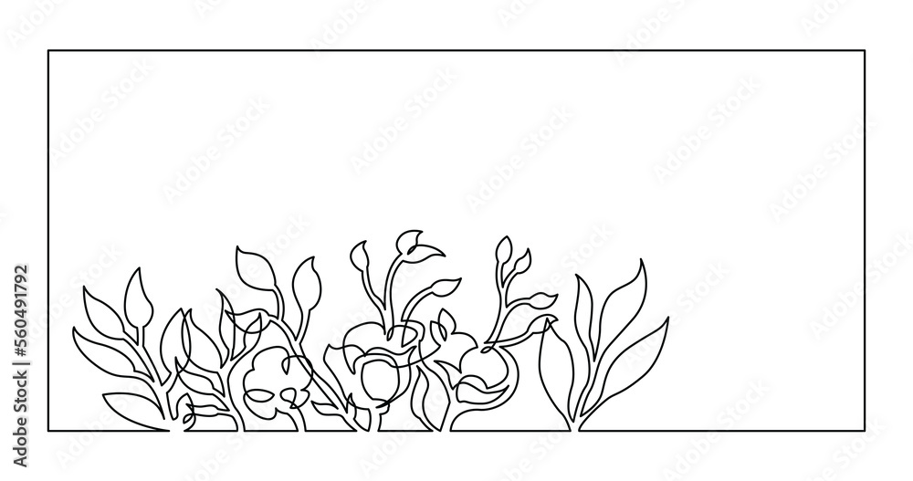 continuous line drawing of garden flowers frame design - PNG image with ...