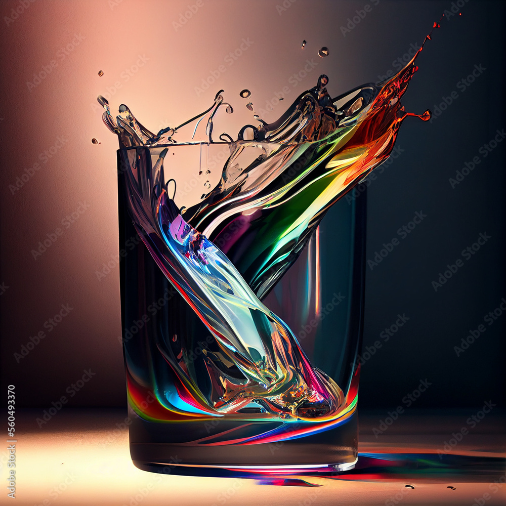 Splashes in glass, created with Generative AI technology. Stock ...