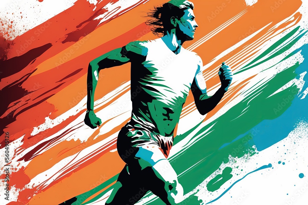 Man running in tricolor Indian flag stock illustration Sport, India ...
