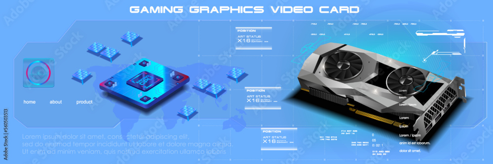 Mockup realistic video card with processor. 3D model video card for ...