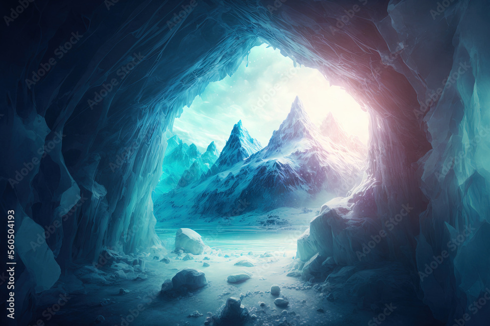 a glacial ice grotto from a fantasy movie. Illustration showing the ...