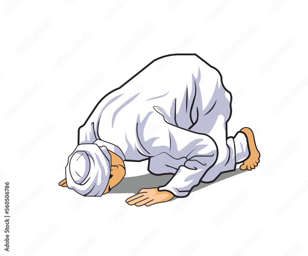 vector of a person who is prostrate, wearing a white shirt and turban ...