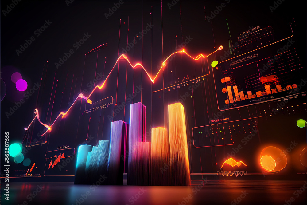 Forex chart with statistic data and market quotes on digital screen ...