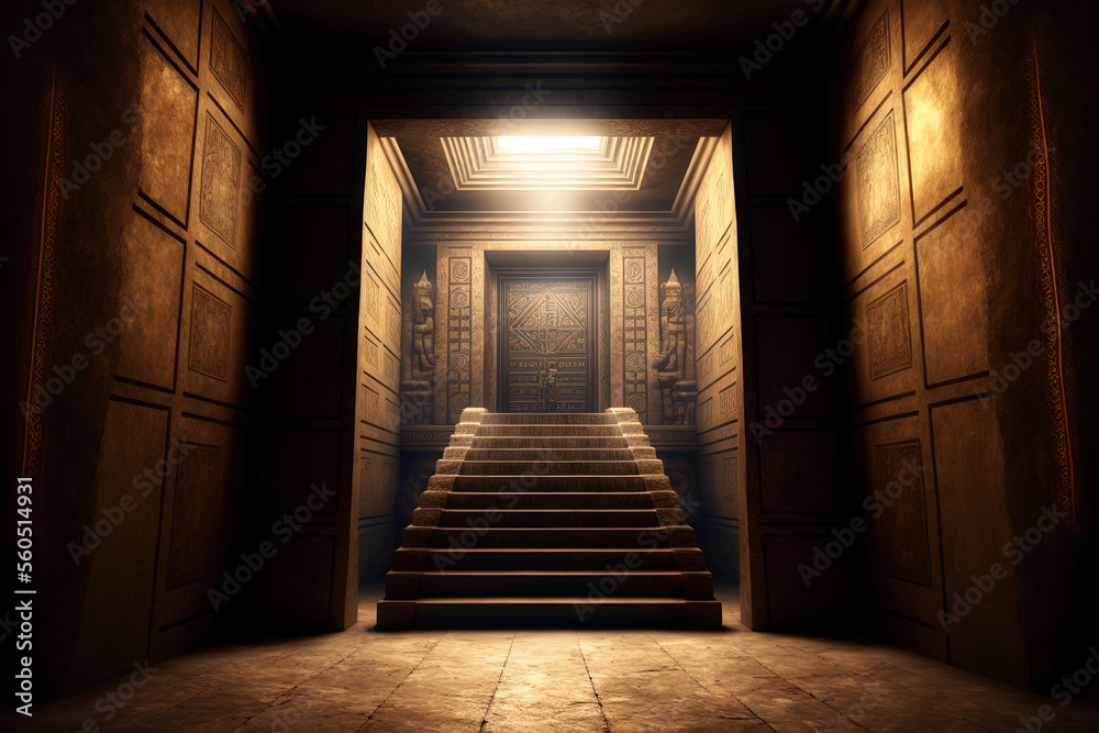 ภาพประกอบสต็อก A hidden chamber with hieroglyphics on the walls inside ...