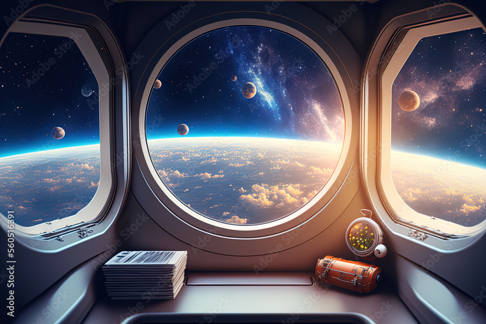 This image was provided by NASA and features a spaceship cabin with a ...