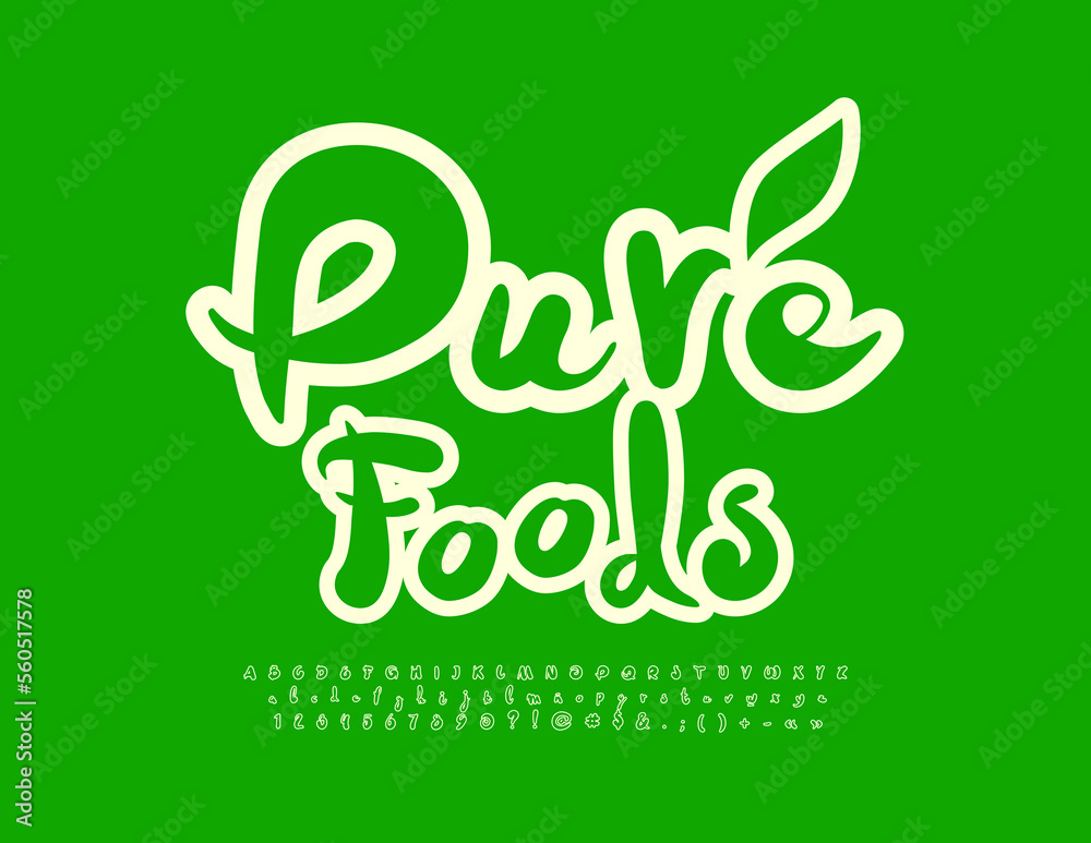 Vector eco poster Pure Foods. Playful style Alphabet Letters, Numbers ...