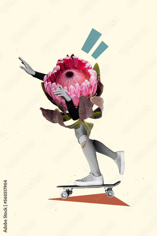 Vertical creative photo collage illustration of weird bodyless girl ...