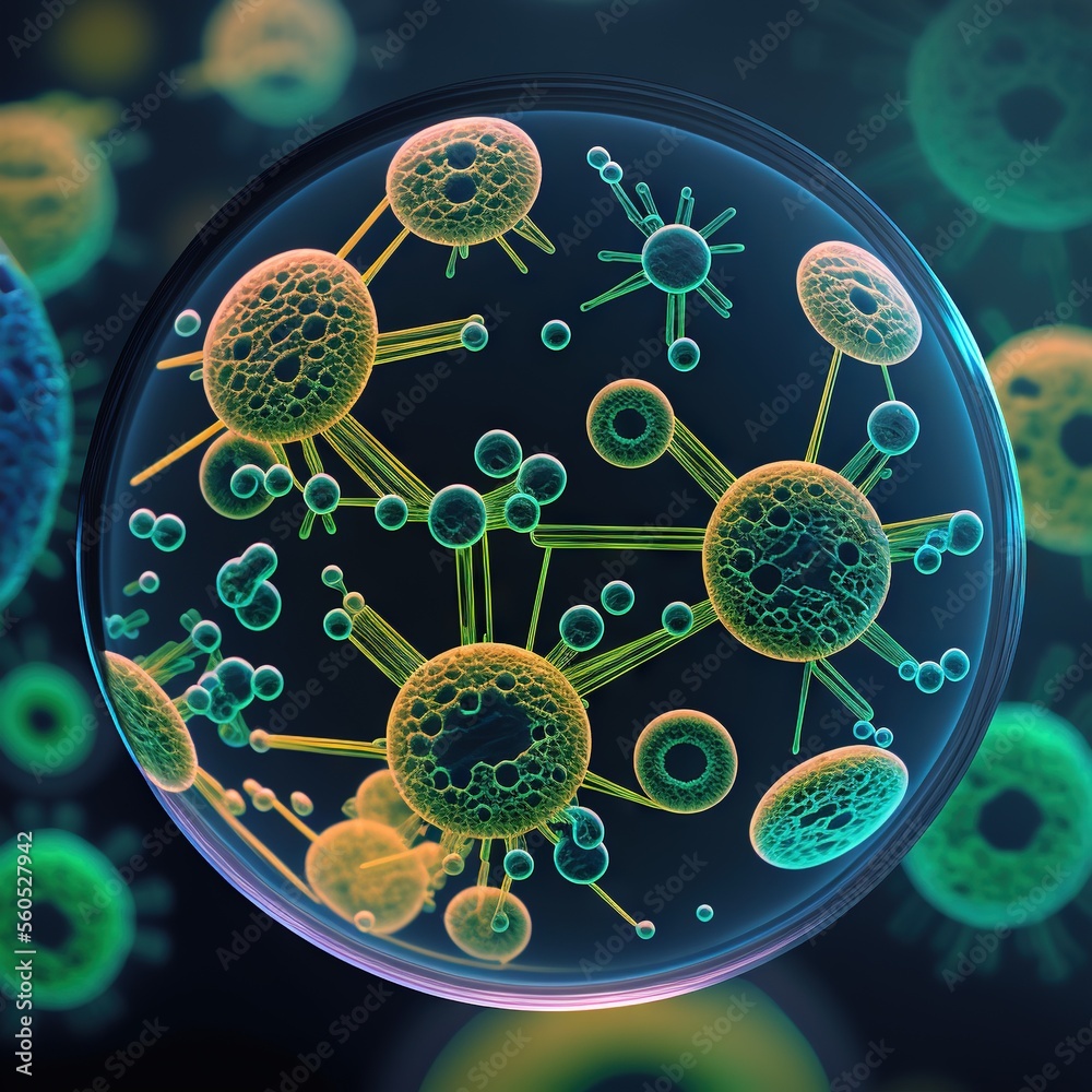 a close up of a cell with many different colored cells in it and a ...