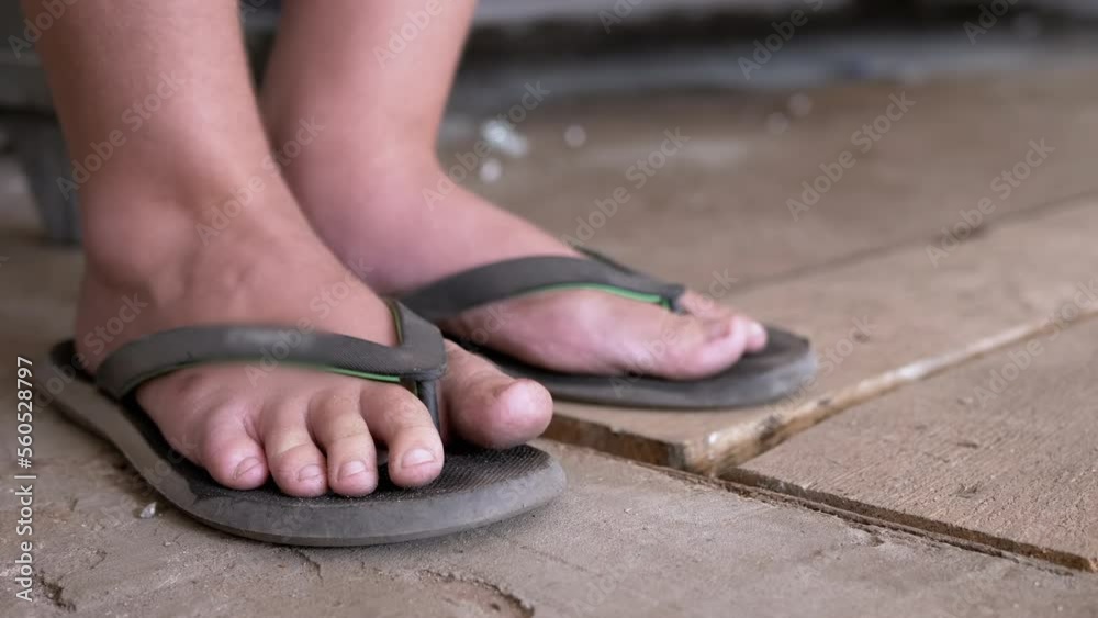 Poor Child Moving Dirty Bare Feet, Wiggling Fingers, Doing Relaxation ...