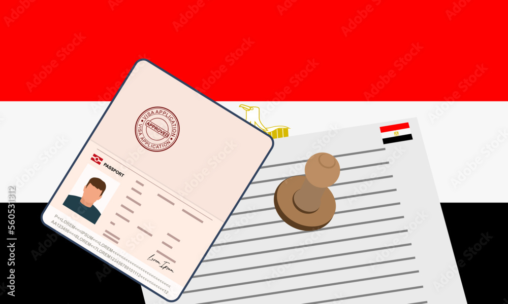 Egypt visa, open stamped passport with visa approved document for ...