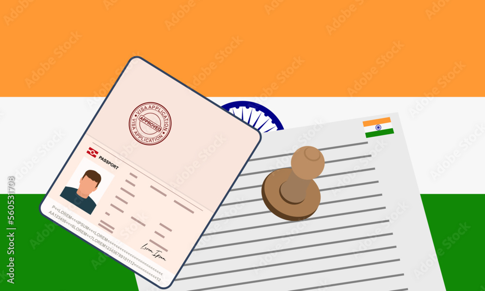 India visa, open stamped passport with visa approved document for ...