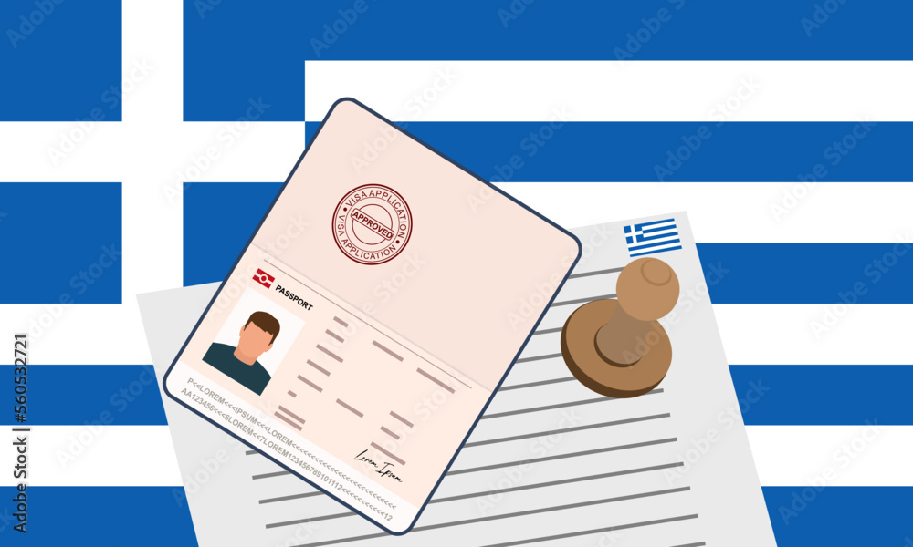 Greece visa, open stamped passport with visa approved document for ...